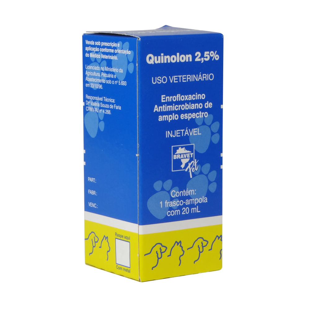 Quinolon 2,5% Bravet injetável 20ml - parceiropet