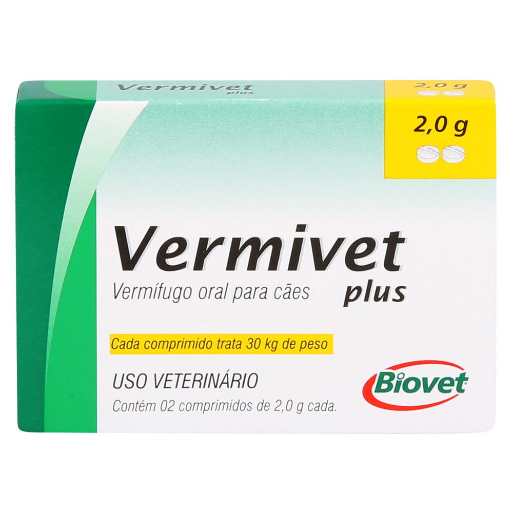 Kit 10 Vermífugo Vermivet Plus 2g c/ 2 Comp.+ 10 Vermivet Plus Biovet ...