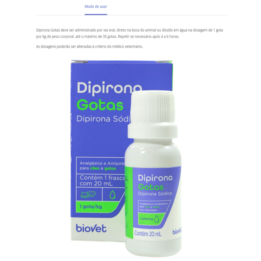 Dipirona Gotas Biovet 20ml - parceiropet