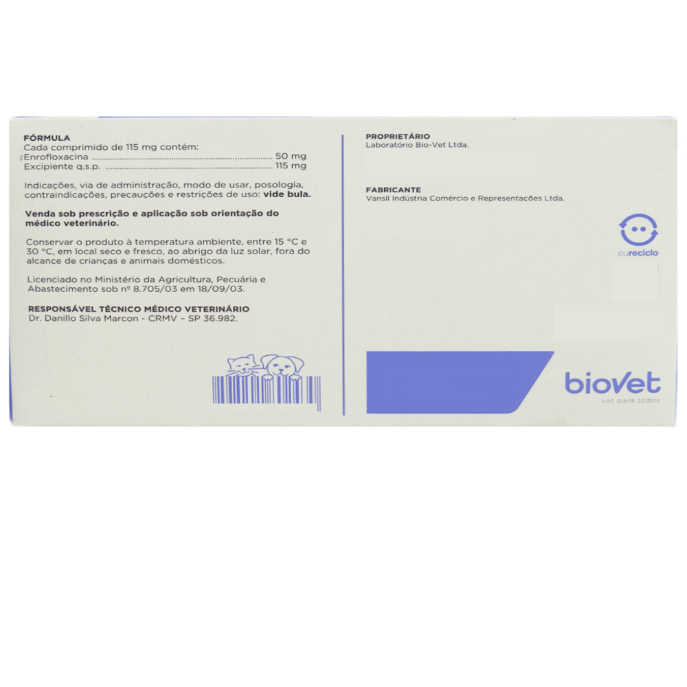 Kit 10 Biofloxacin 50mg C/ 10 Comprimidos- Biovet - parceiropet
