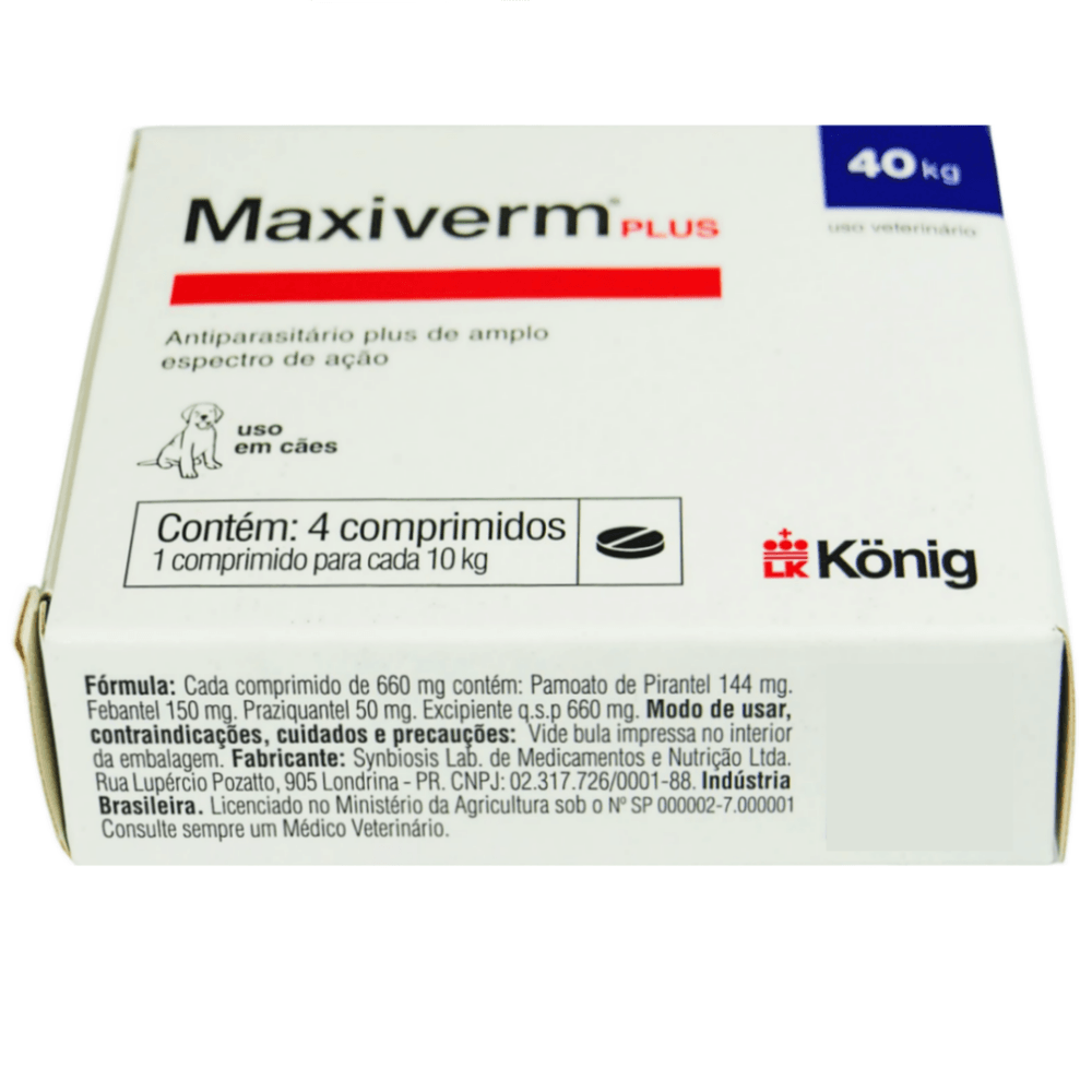 Antiparasitário Maxiverm Plus König c/ 4 Comprimidos de 660mg - parceiropet
