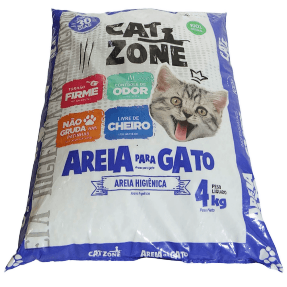 Areia Higiênica Sanitária Para Gatos Cat Zone 4Kg Controle de Odor Kit C/ 4 - parceiropet