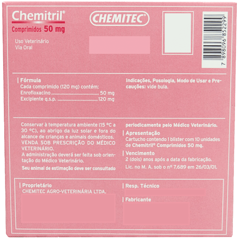 Chemitril 50mg Com 10 Comprimidos Para Cães e Gatos Chemitec Kit Com 5 ...
