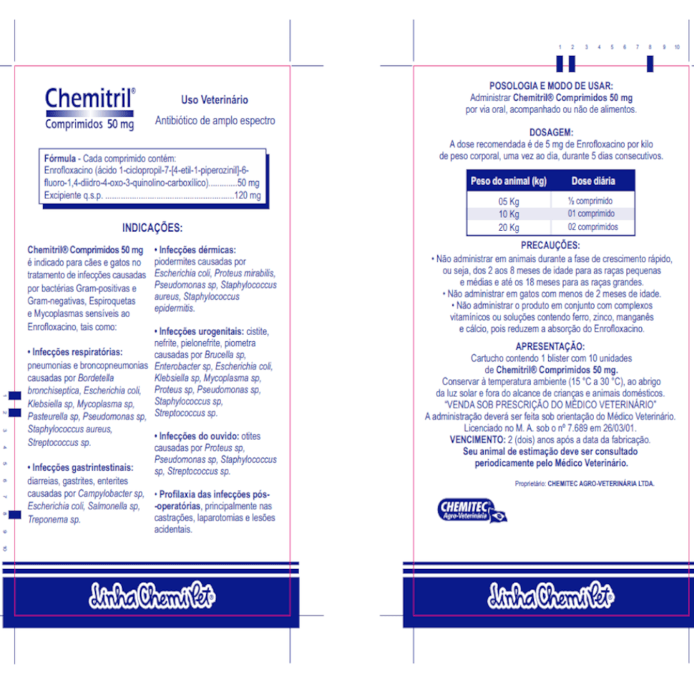 Chemitril 50mg Com 10 Comprimidos Para Cães e Gatos Chemitec Kit Com 5 ...