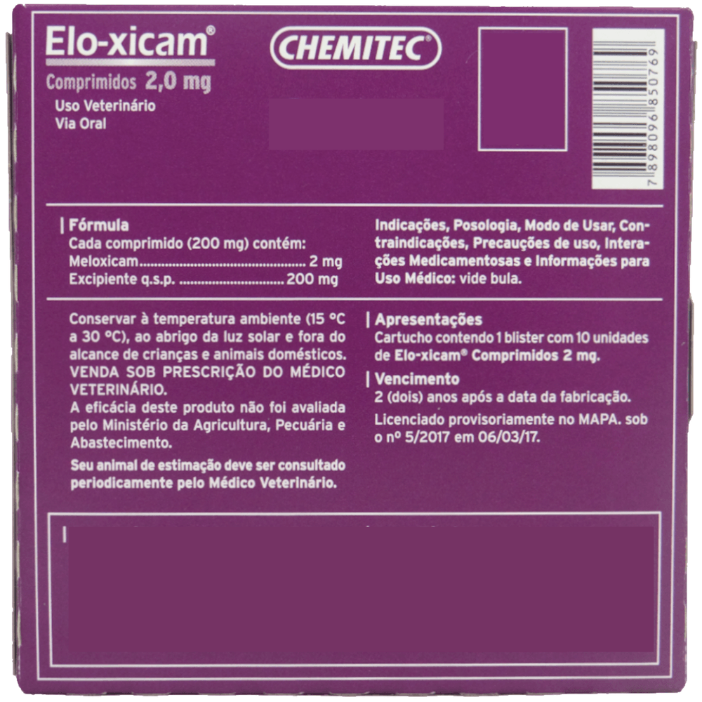 Elo-xicam 2,0mg Com 10 Comprimidos Para Cães Chemitec Kit Com 2 ...