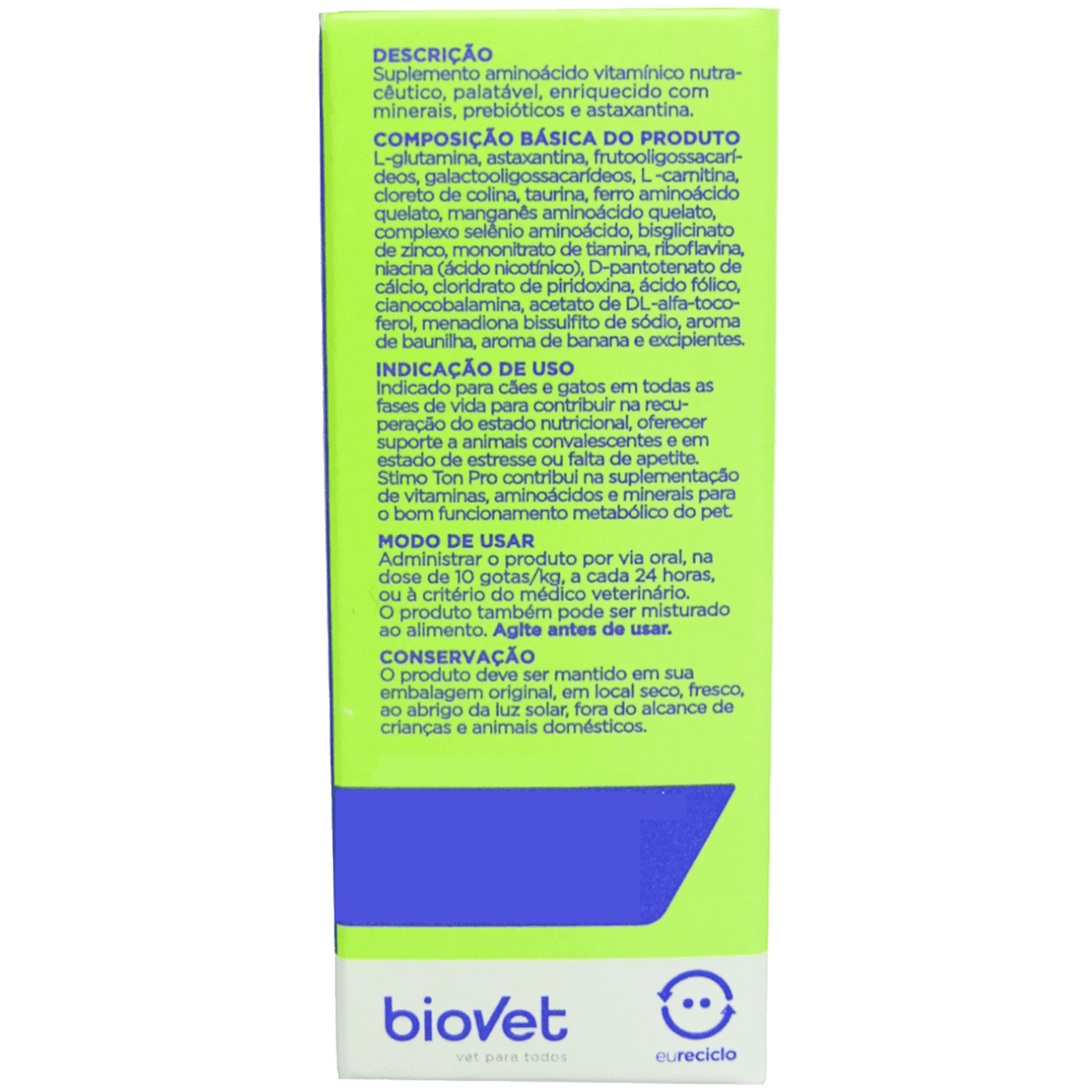Stimo Ton Pro 30ml Para Cães e Gatos Biovet - parceiropet