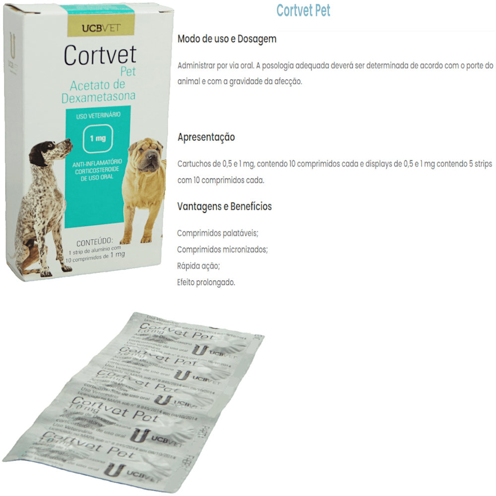 Cortvet Pet 1mg Com 10 Comprimidos Para Cães UCBVET - parceiropet