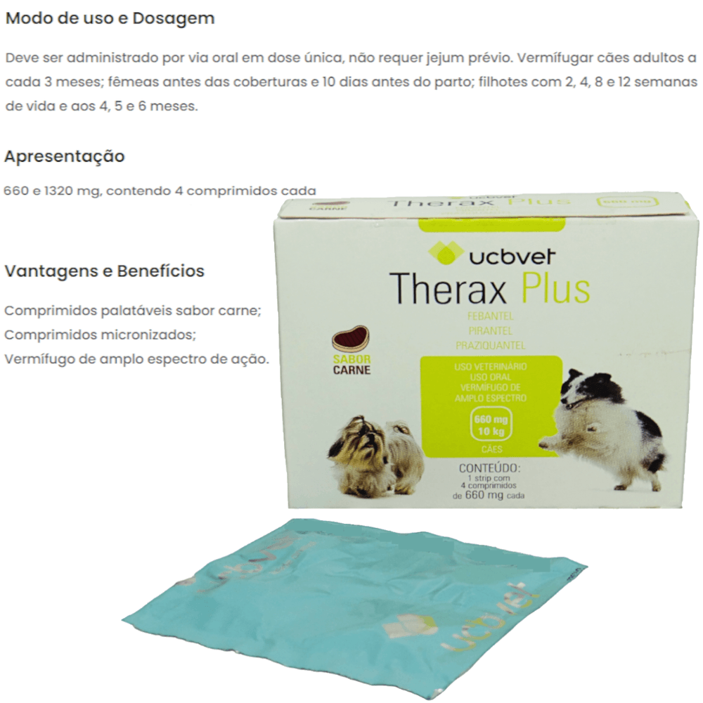 Vermífugo Therax Plus 660mg C/4 comp. UCBVET - parceiropet