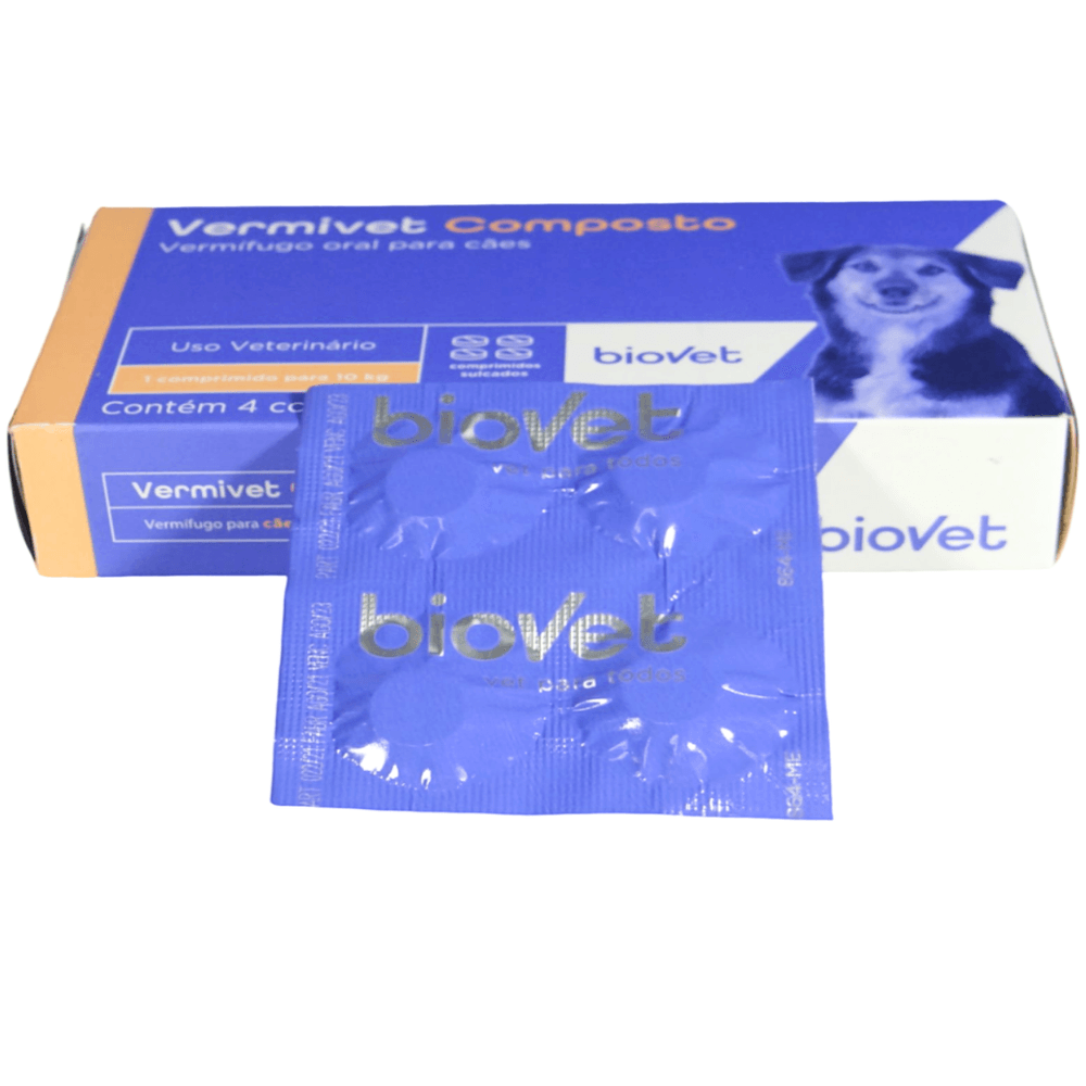 Vermífugo Vermivet Composto Biovet 600mg c/ 4 Comprimidos - parceiropet
