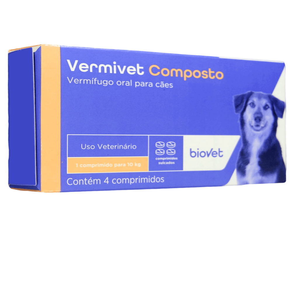 Vermífugo Vermivet Composto Biovet 600mg c/ 4 Comprimidos - parceiropet