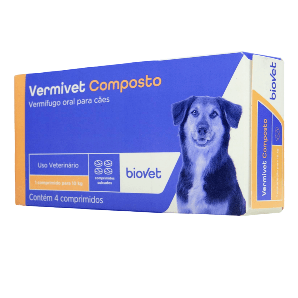 Kit Vermífugo Vermivet Composto Biovet 600mg c/ 4 Comprimidos C/ 4 ...