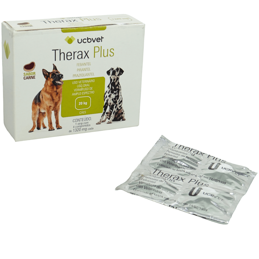 Therax Plus 1320mg Com 4 comprimidos Vermífugo UCBVET - parceiropet