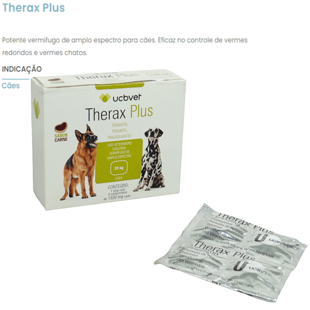 Therax Plus 1320mg Com 4 comprimidos Vermífugo UCBVET - parceiropet