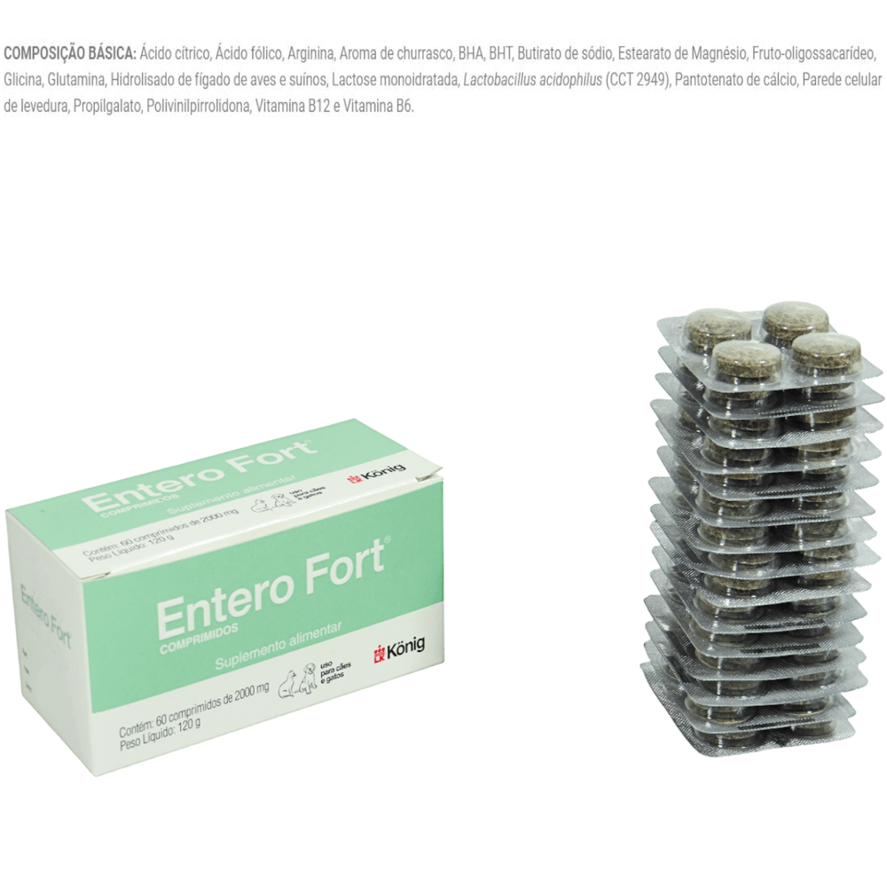 Entero Fort 2000mg Com 60 Comprimidos Para Cães e Gatos Kit Com 6 ...