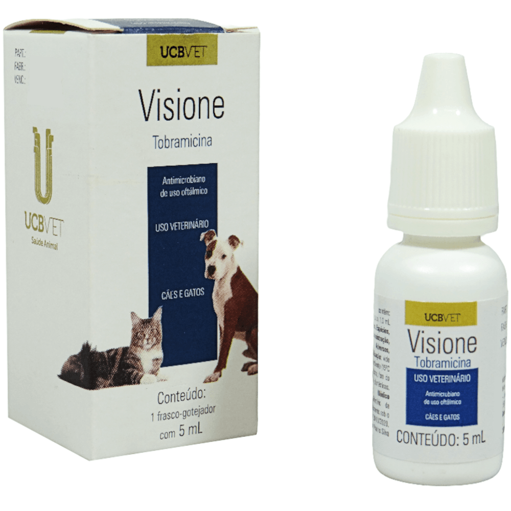 Visione Colírio Tobramicina 5ml Para Cães e Gatos ucbvet - parceiropet