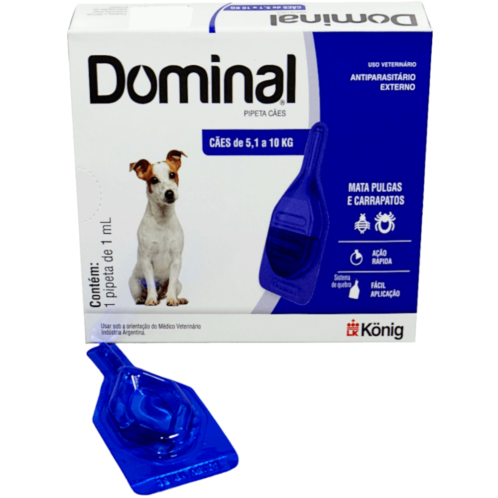 DOMINAL PIPETA PARA CÃES 5,1 A 10KG 1ML AZUL PREVENÇÃO PULGAS E ...