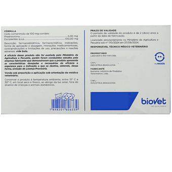 PREDITABS 5MG PREDNISOLONA PARA CÃES E GATOS BIOVET - parceiropet