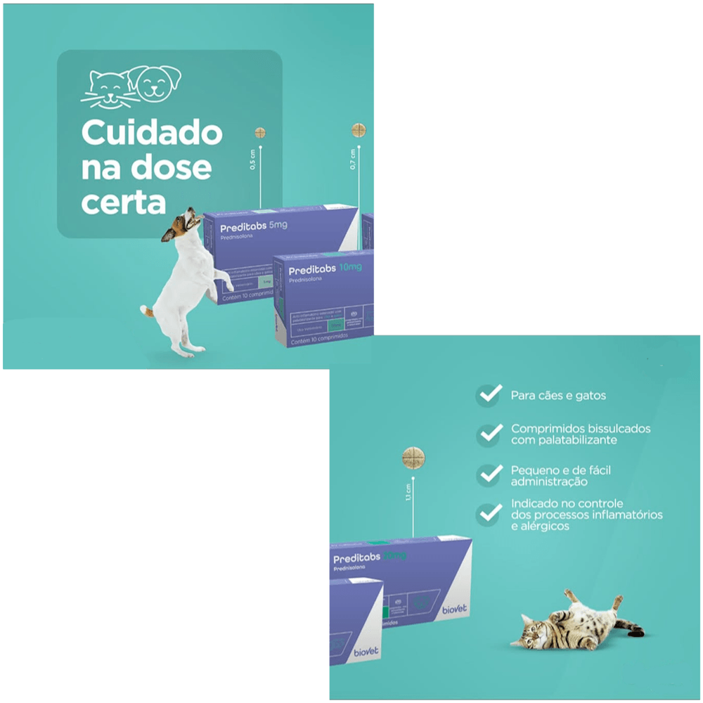 PREDITABS 5MG PREDNISOLONA PARA CÃES E GATOS BIOVET - parceiropet