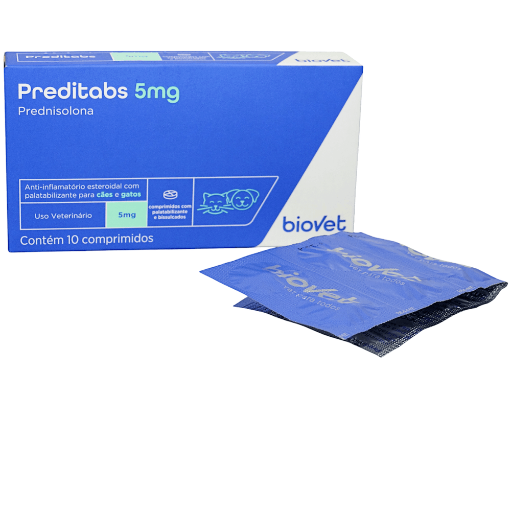 PREDITABS 5MG PREDNISOLONA PARA CÃES E GATOS BIOVET - parceiropet