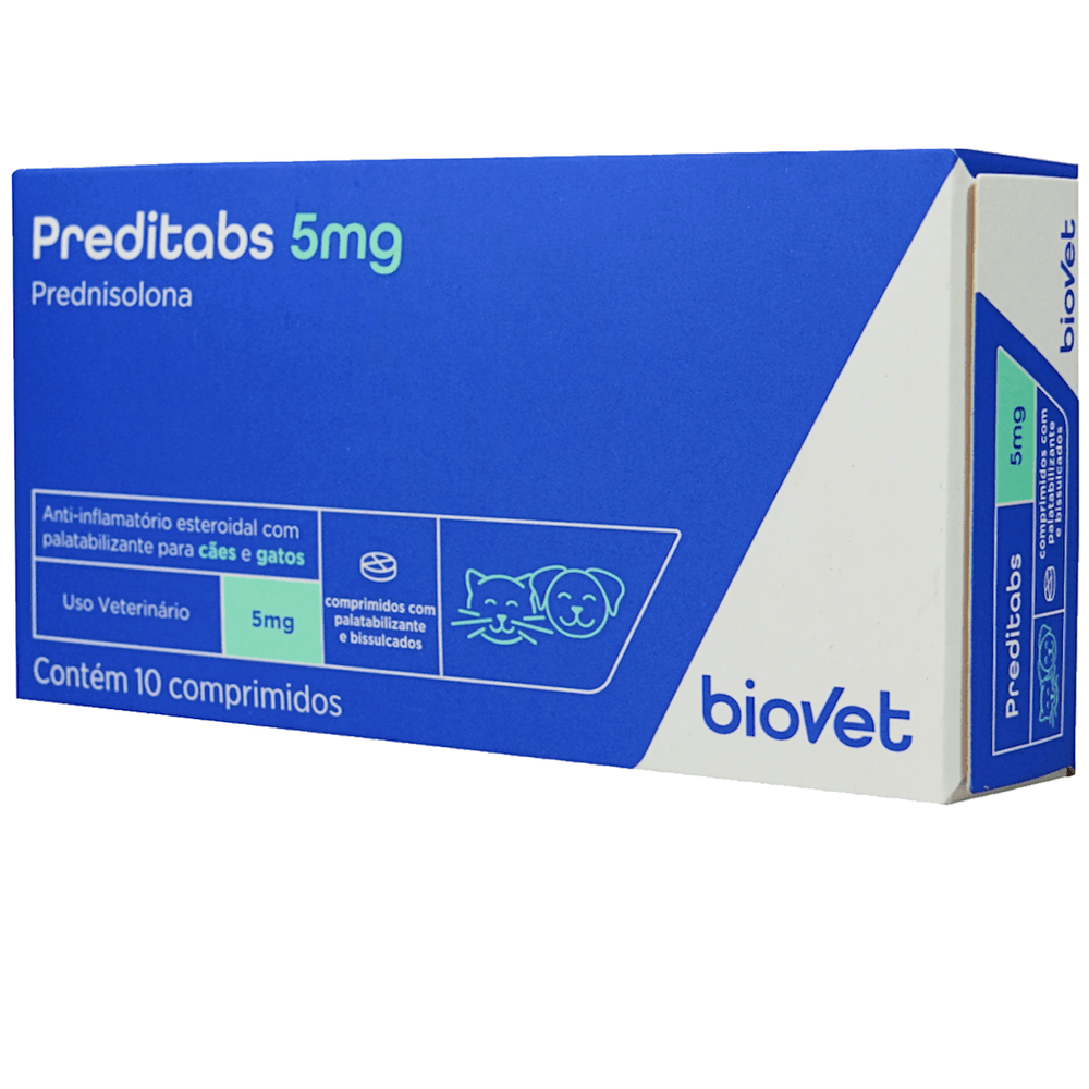 PREDITABS 5MG PREDNISOLONA PARA CÃES E GATOS BIOVET - parceiropet